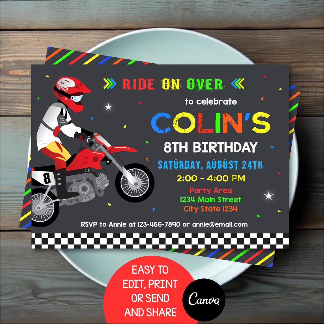 Editable Motocross Birthday Invitation, Motocross Party, Motorbike ...