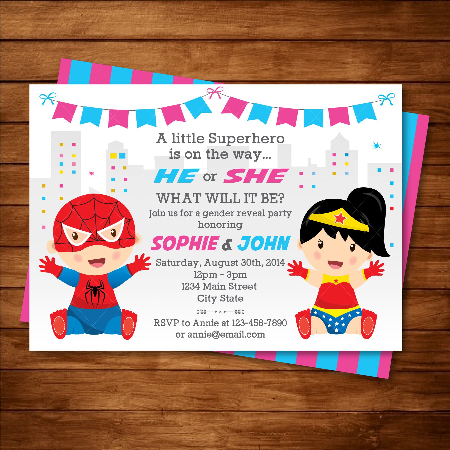 Editable, Superhero Gender Reveal Invitation, Canva Template, INSTANT ...