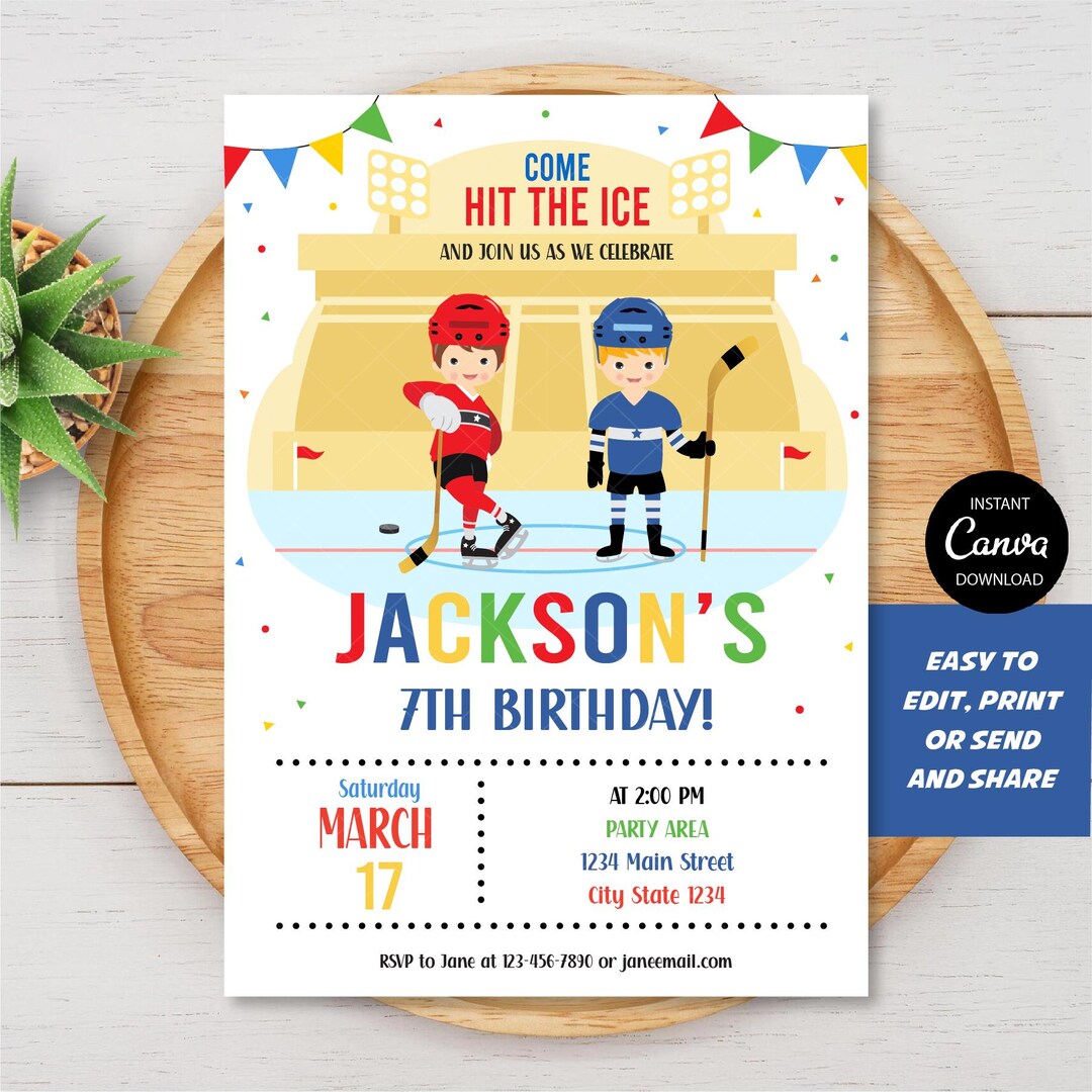 EDITABLE Hockey Birthday Invitation, Hockey Birthday Party, Canva ...
