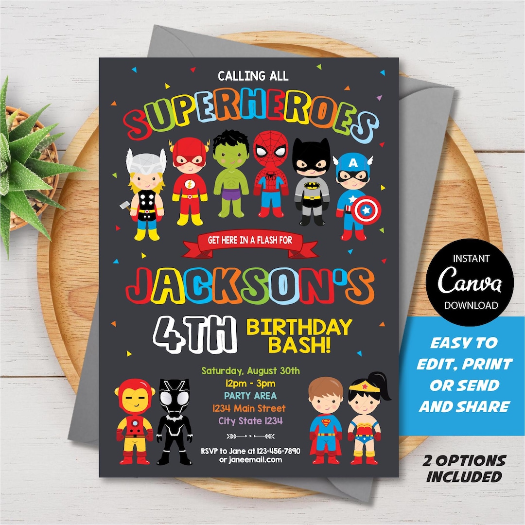 Editable, Superheroes Birthday Invitation, Superhero Invitation ...