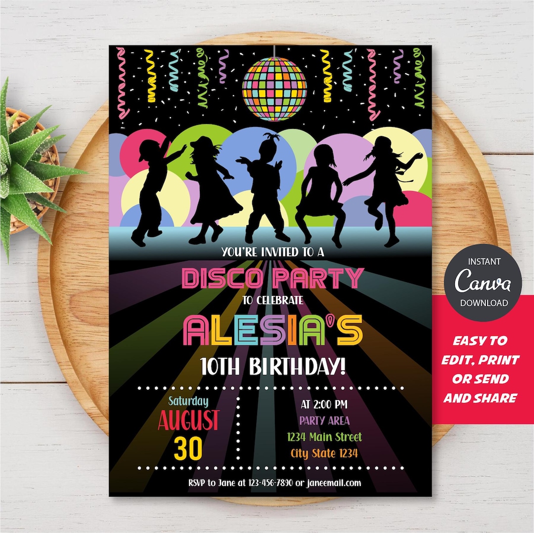 Editable Disco Birthday Invitation, Dance Invitation, Girls Disco Party ...