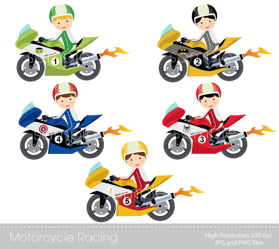 Digital Clipart Motorcycle Racing for Scrapbooking, Invitations, Paper ...
