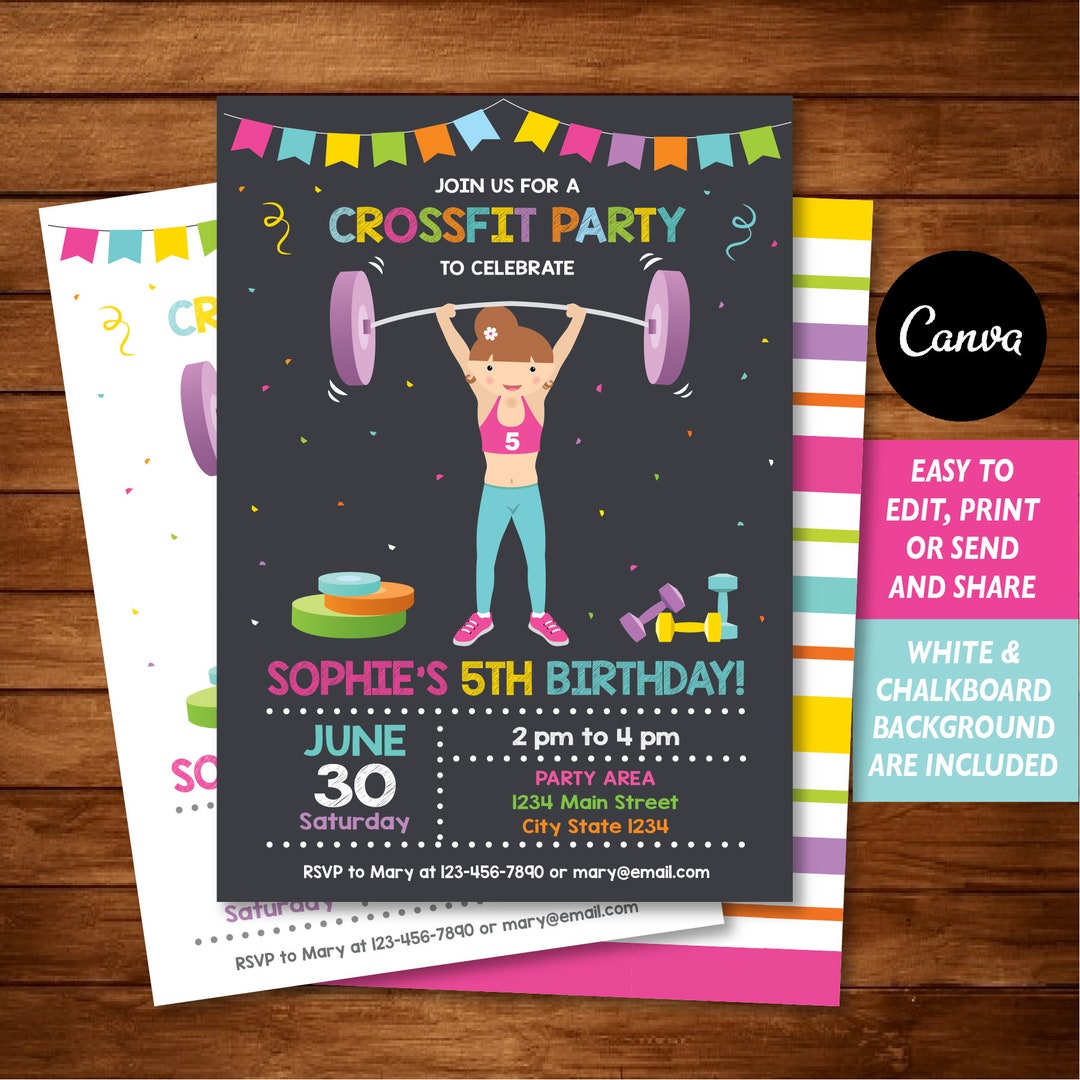EDITABLE, Crossfit Birthday Invitation, Fitness Birthday Party, Girls ...