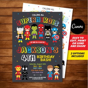 Self Editable, Superheroes Birthday Invitation, Superhero Invitation ...