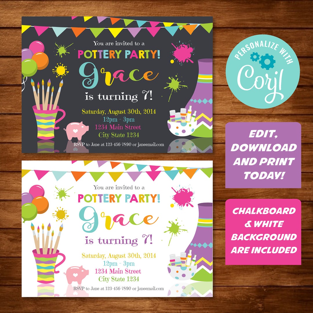 Self Editable Painting Pottery Birthday Invitation Art - Etsy