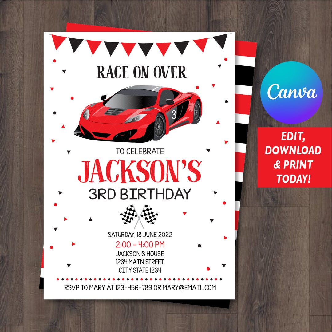 Editable Racing Car Birthday Invitation Race Car Invitation - Etsy