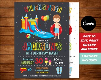 Minimalist Editable Waterslide Birthday Party Invitation Water Slide ...