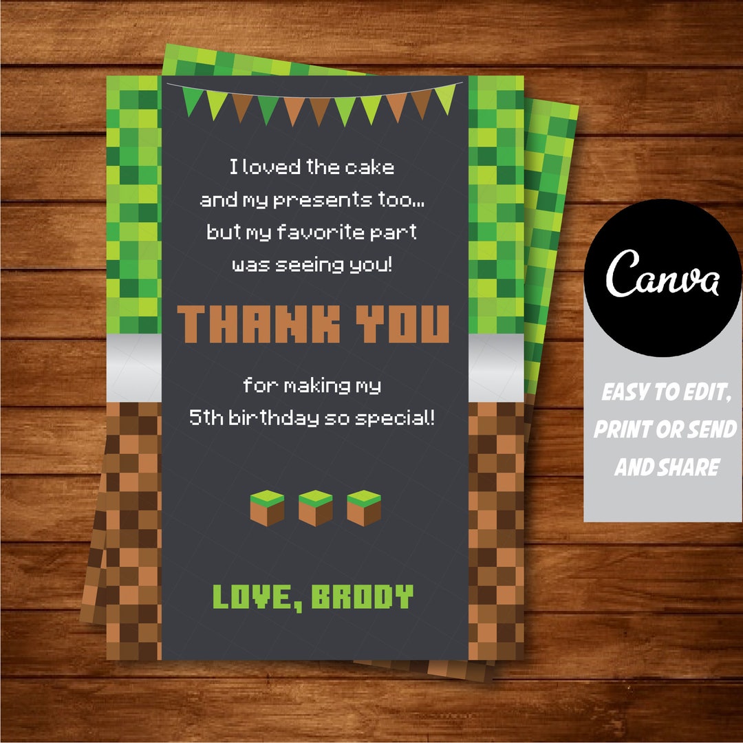 EDITABLE, Video Game Thank You Gard, Video Game Thank You Note, Video ...