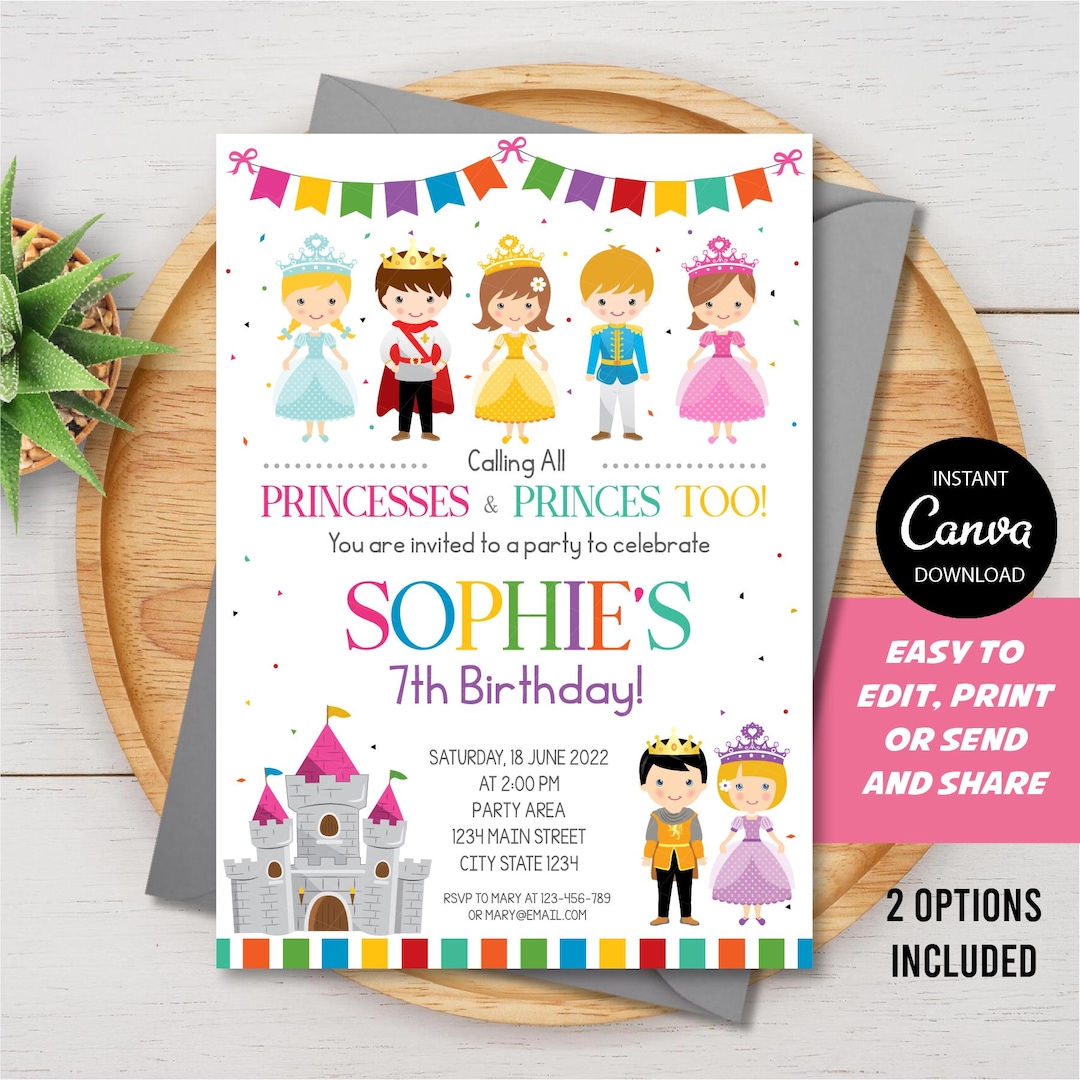 Editable, Princes and Princesses Birthday Invitation, Twins Birthday ...