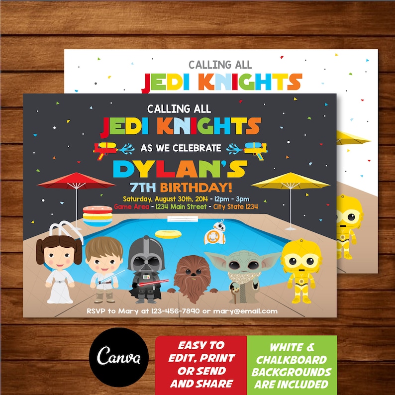 EDITABLE Invitación de cumpleaños de Star Wars Pool Fiesta - Etsy México