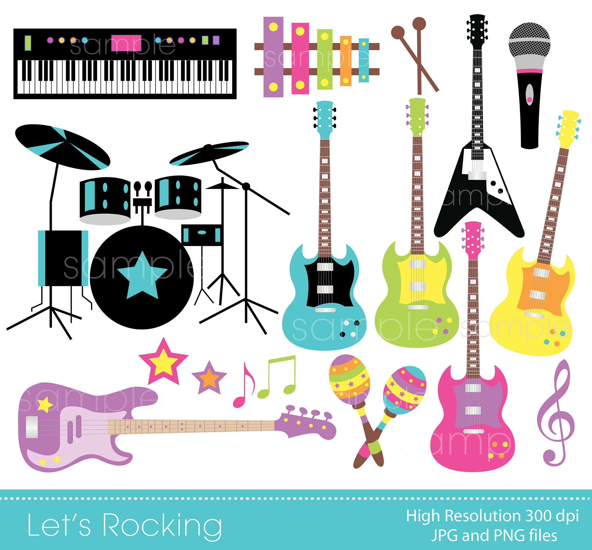 Digital Clipart - Music Instruments, Rock Guitar, Music, for ...