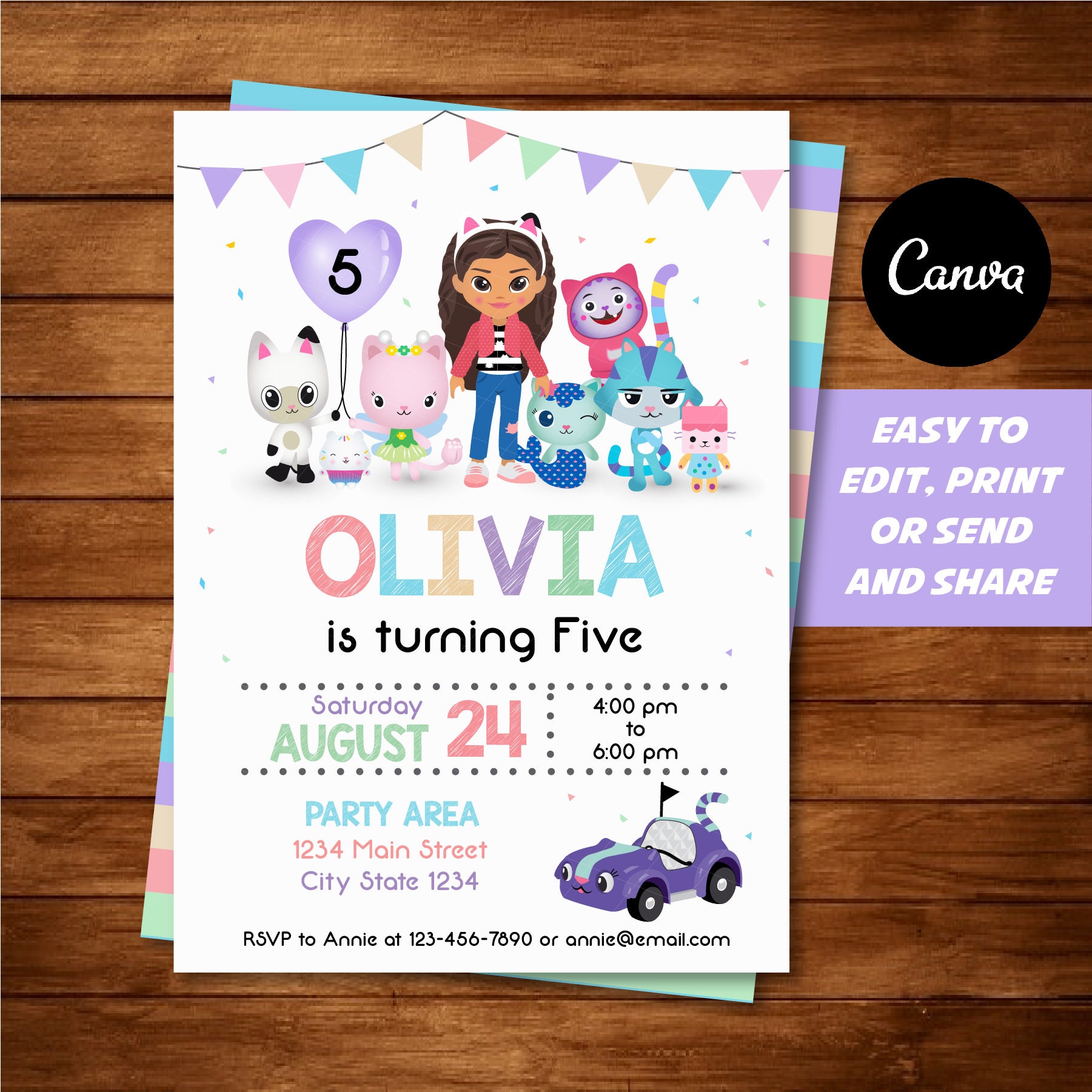 Editable Gabby's Kids Birthday Invitation Gabby's - Etsy UK