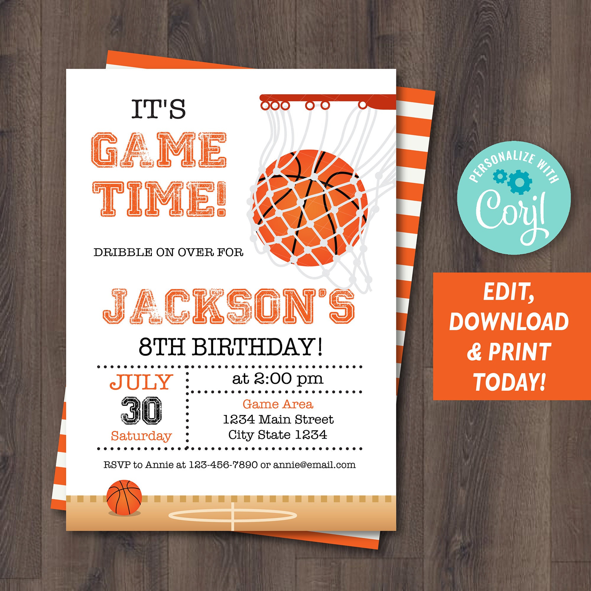 Editable Basketball Birthday Invitation Basketball Invite - Etsy