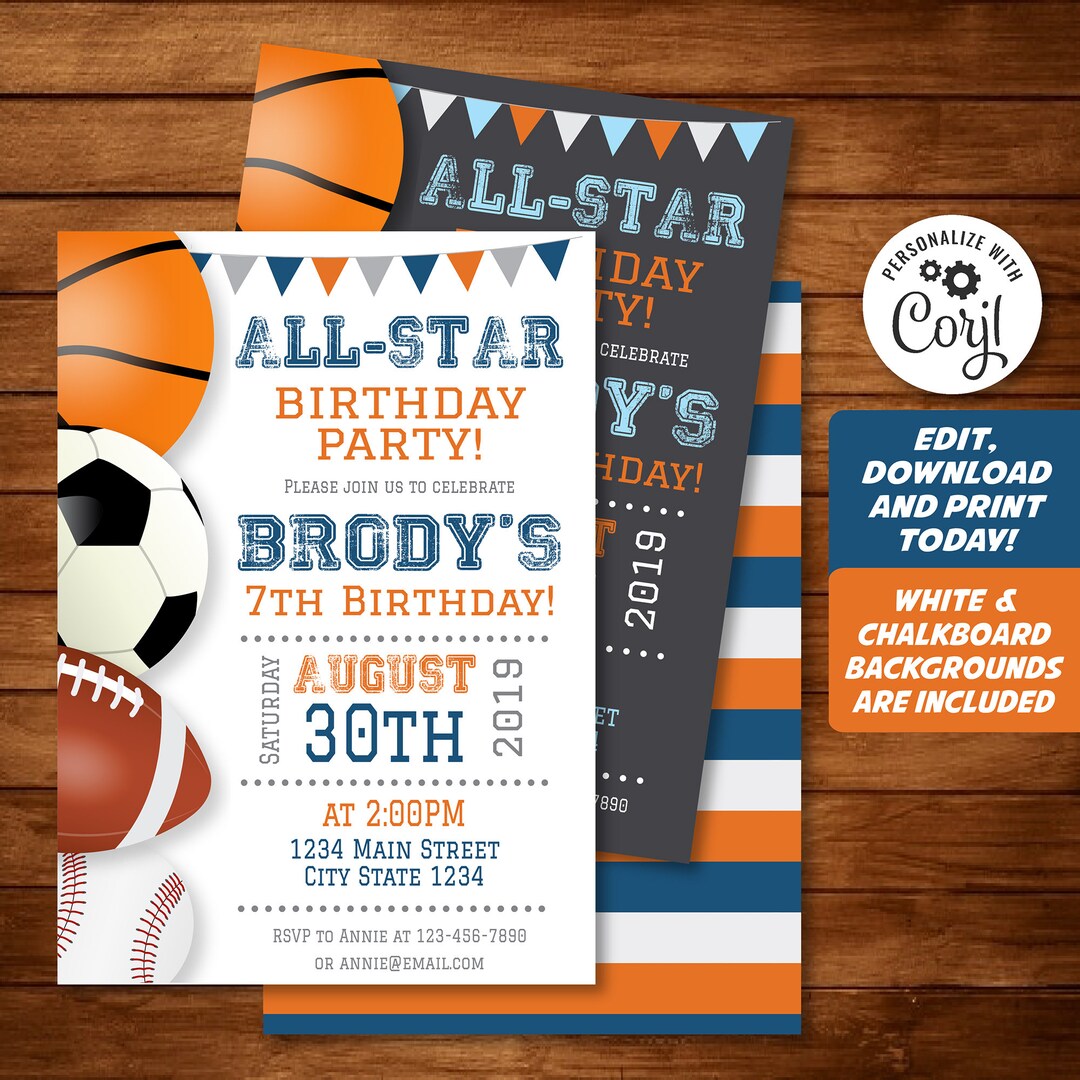 Editable All Star Birthday Invitation All Star Party Sports - Etsy