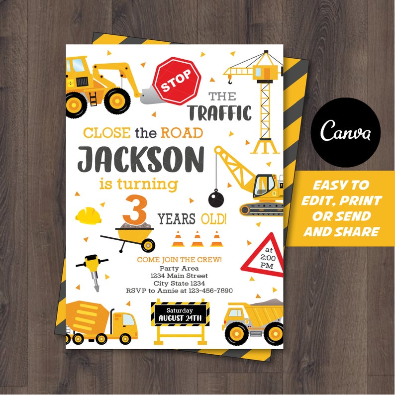 Editable, Construction Birthday Invitation, Construction Invite ...