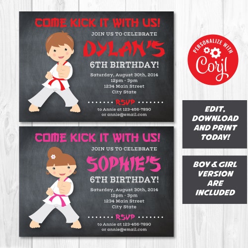 Karate Invitation. Karate Birthday Invitation. Taekwondo - Etsy