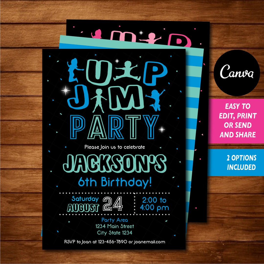 Editable, Jump Birthday Invitation, Jump Invitation, Jump Party, Canva ...