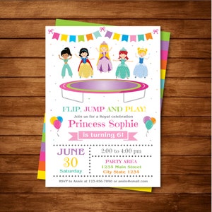 Editable, Princesses Trampoline Birthday Invitation, Royal Party ...