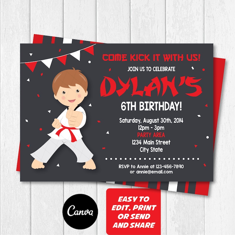 EDITABLE, Boys Karate Invitation, Taekwondo Invitation, Taekwondo Party ...