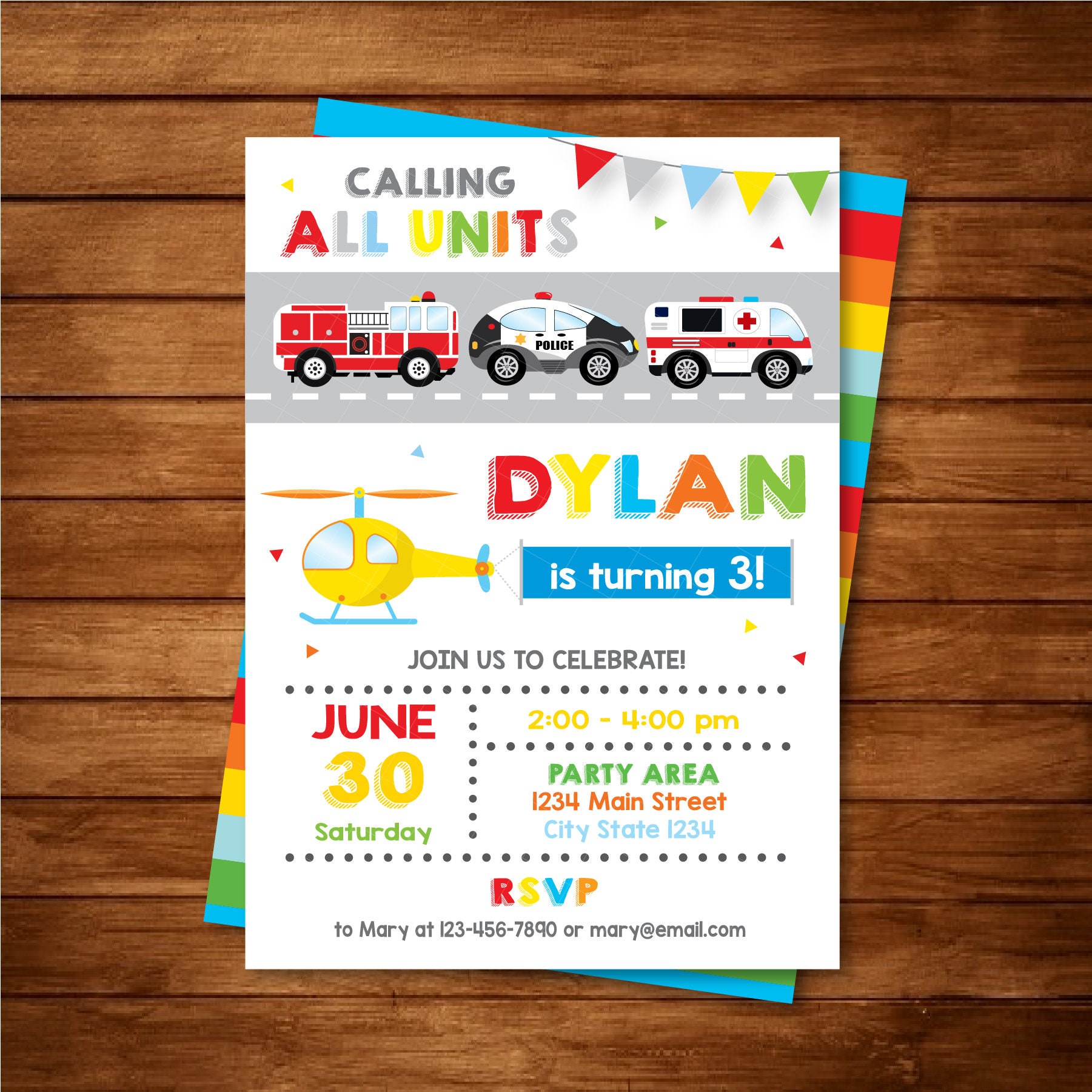 EDITABLE, First Responders Birthday Invitation, Emergency Vehicles ...