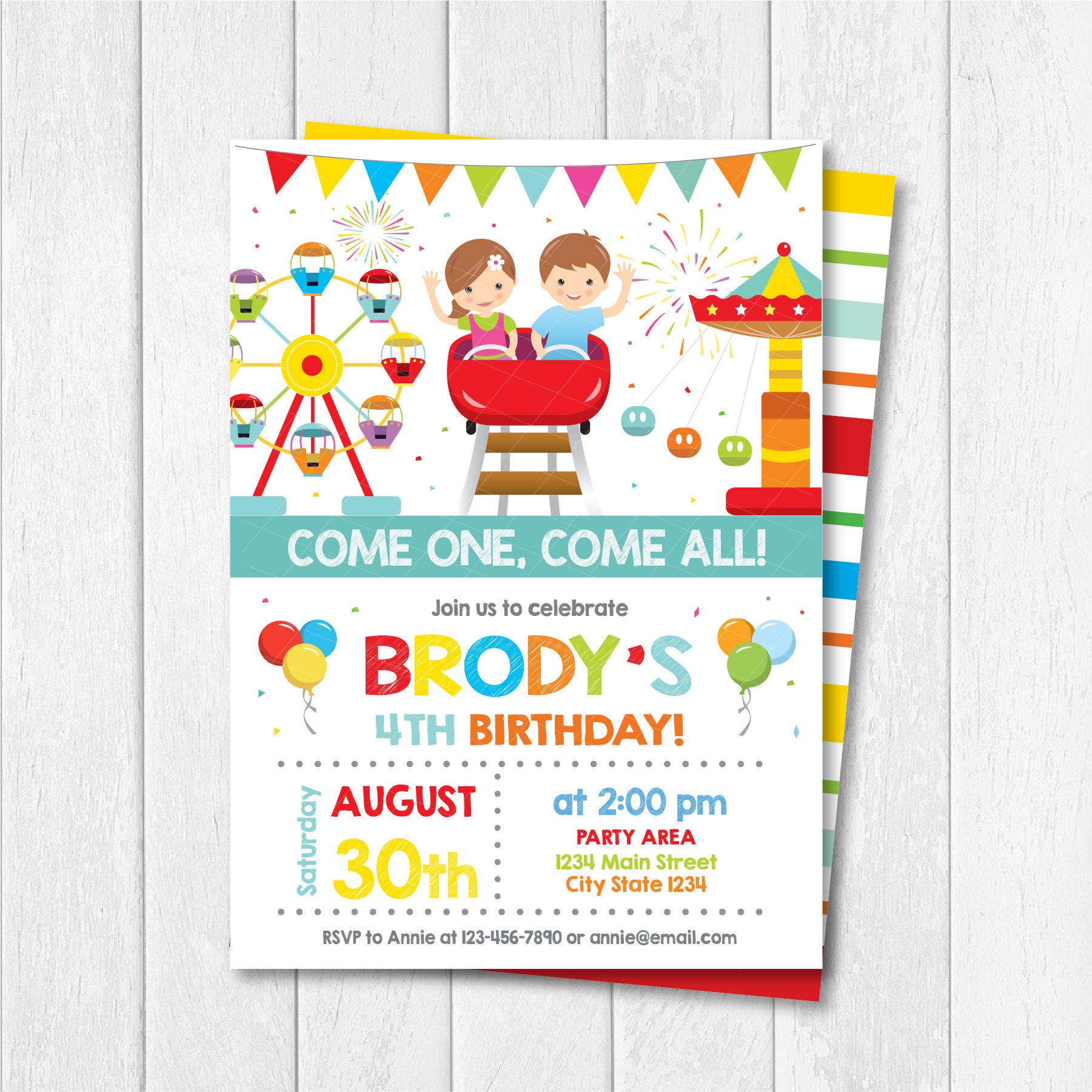 EDITABLE Amusement Park Birthday Invitation Play Park - Etsy