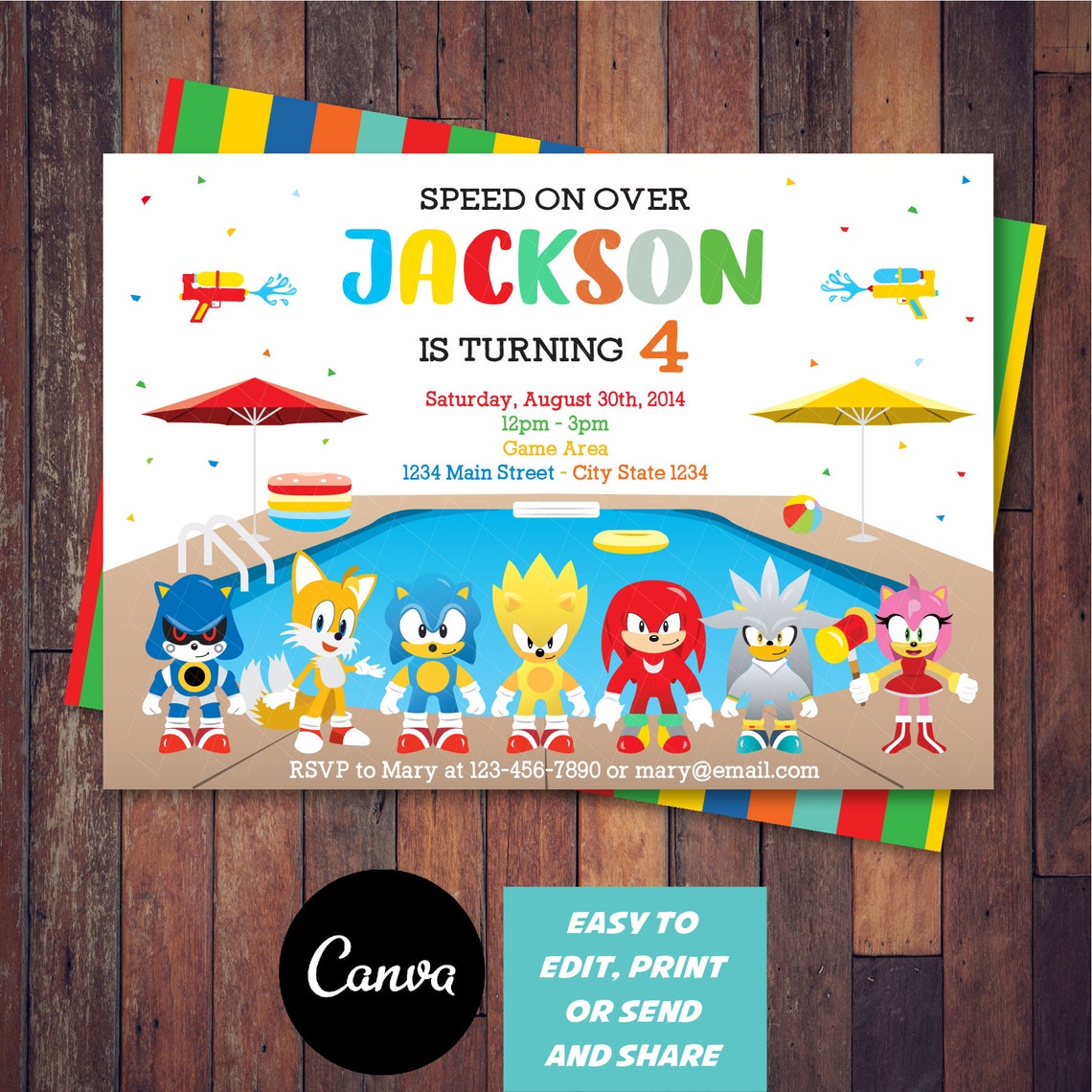 EDITABLE, Super Hedgehog Pool Invitation, Hedgehog Pool Party, Canva ...