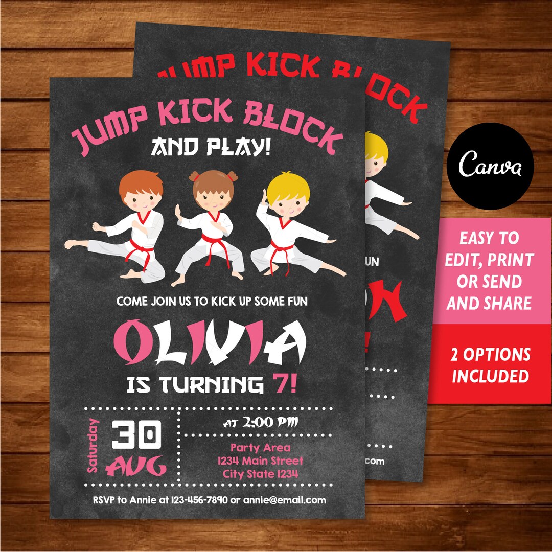 Self Editable, Karate Birthday Invitation, Taekwodo Invitation, Karate ...