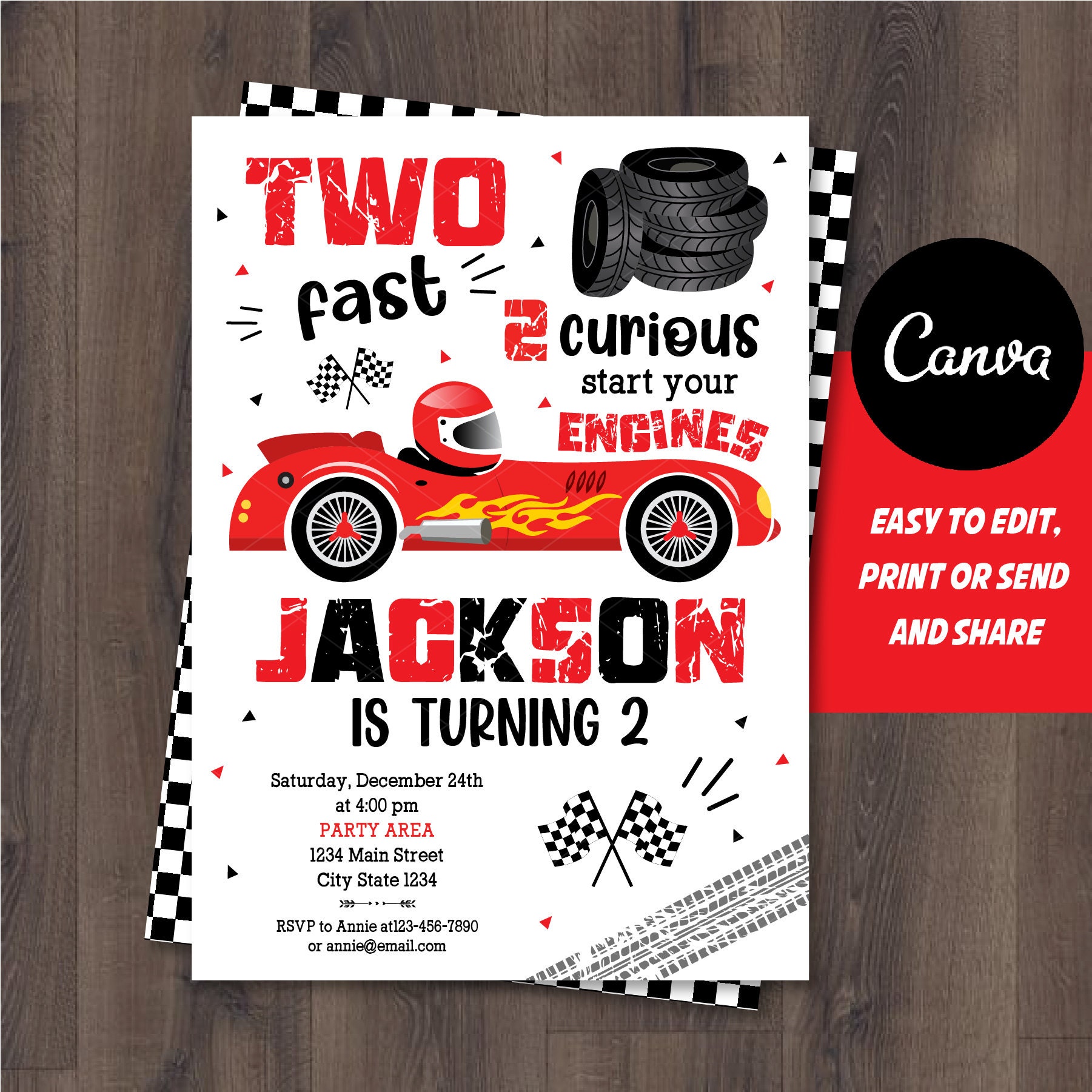EDITABLE, Two Fast Birthday Invitation, Two Fast 2 Curious, Race Car ...
