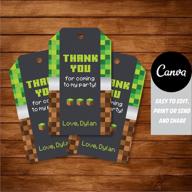 EDITABLE, Video Game Favor Tags, Pixelated Favor Tags, Canva Template ...