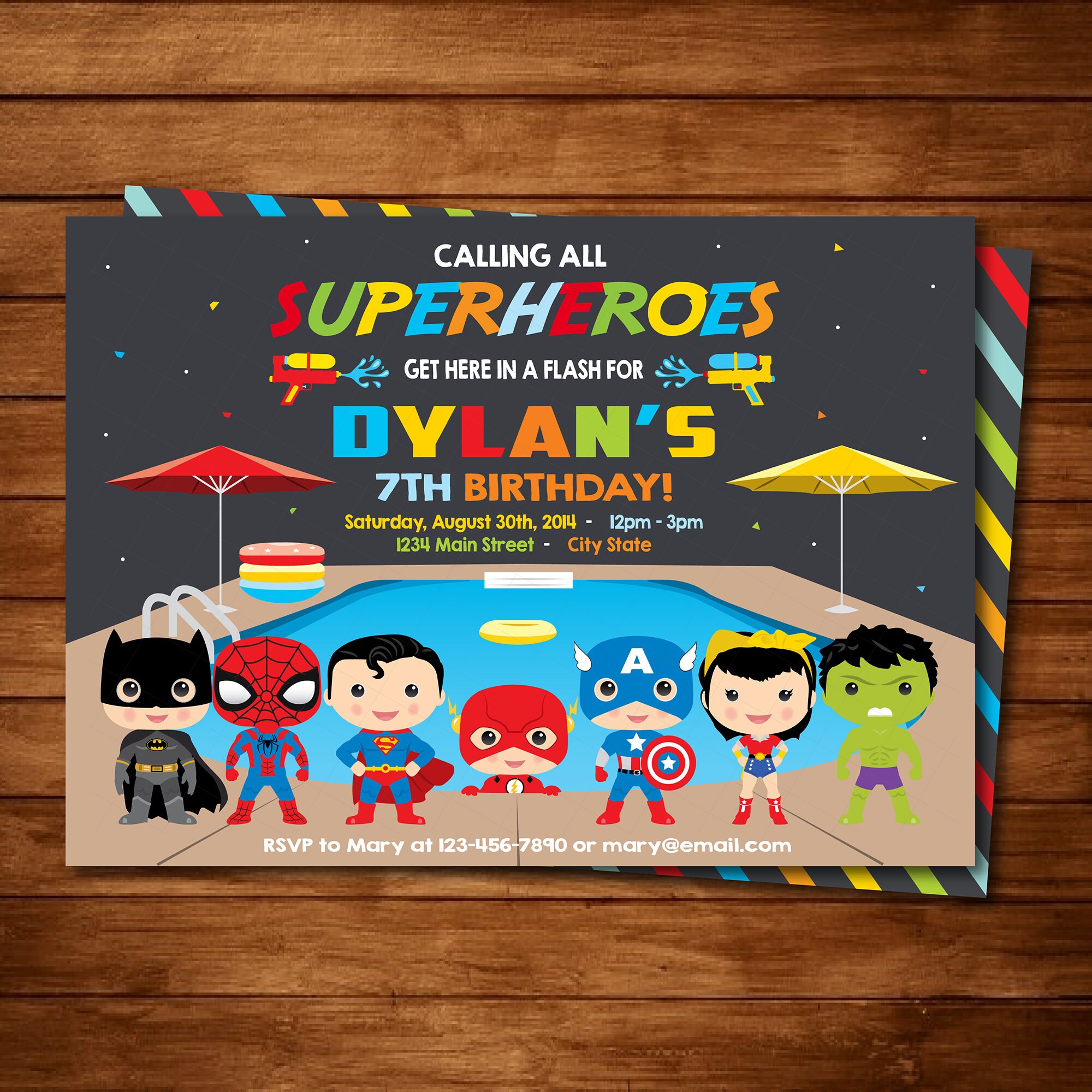 EDITABLE Superhero Pool Birthday Invitation Superheroes Pool - Etsy