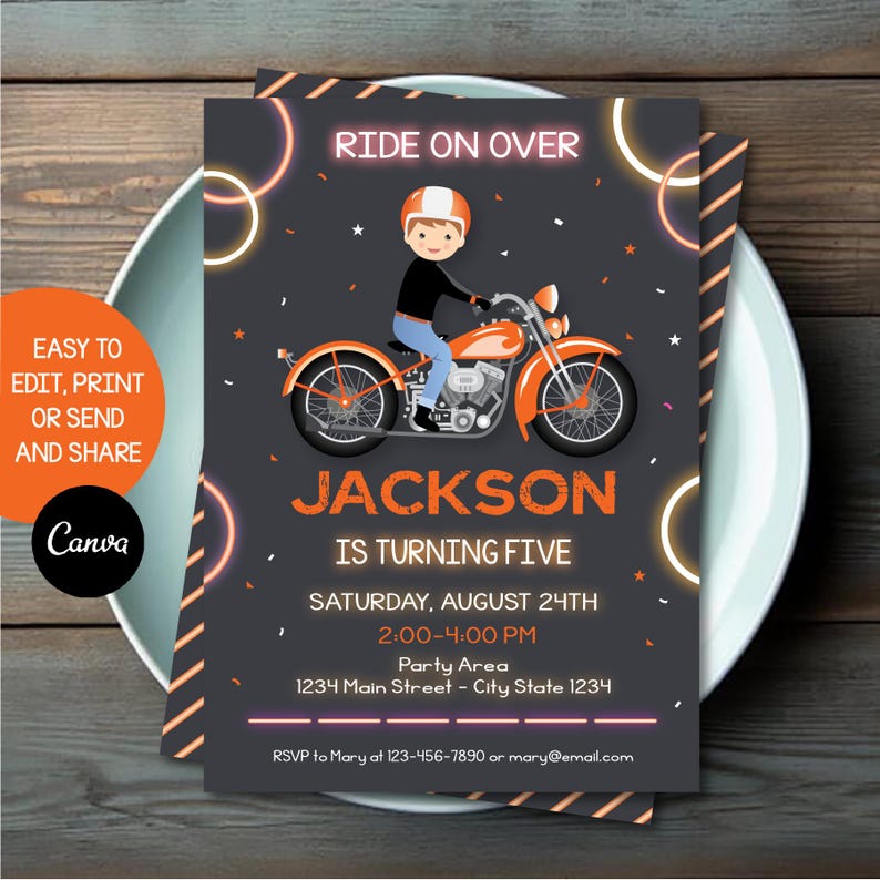 Editable Motorcycle Birthday Invitation, Motorcycle Invitation Boy ...