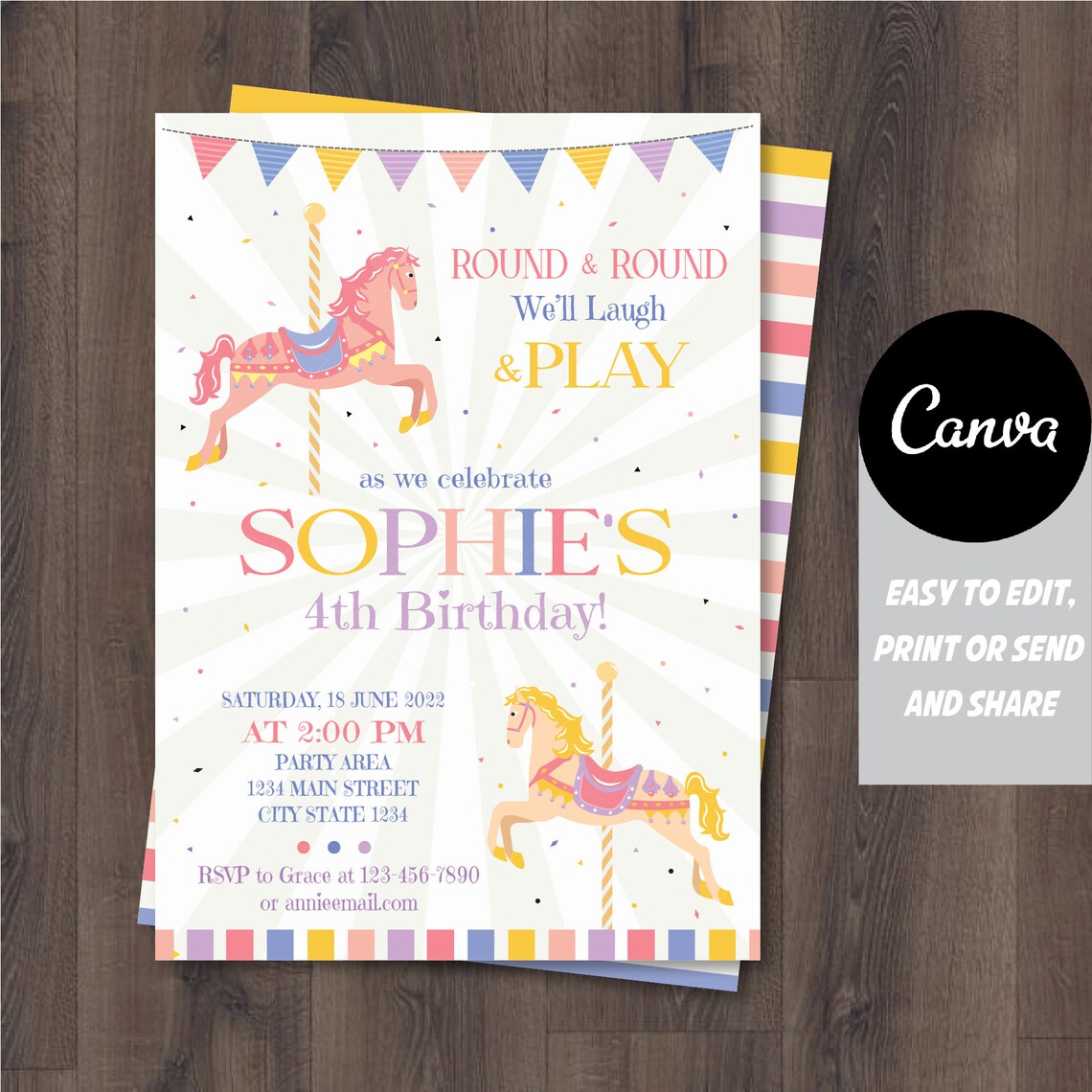 Editable Carousel Birthday Invitation Carousel Party Canva - Etsy