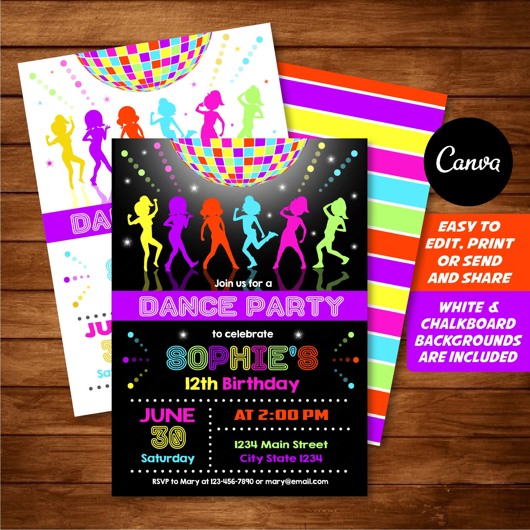 EDITABLE, Disco Birthday Invitation, Dance Invitation, Girls Disco ...