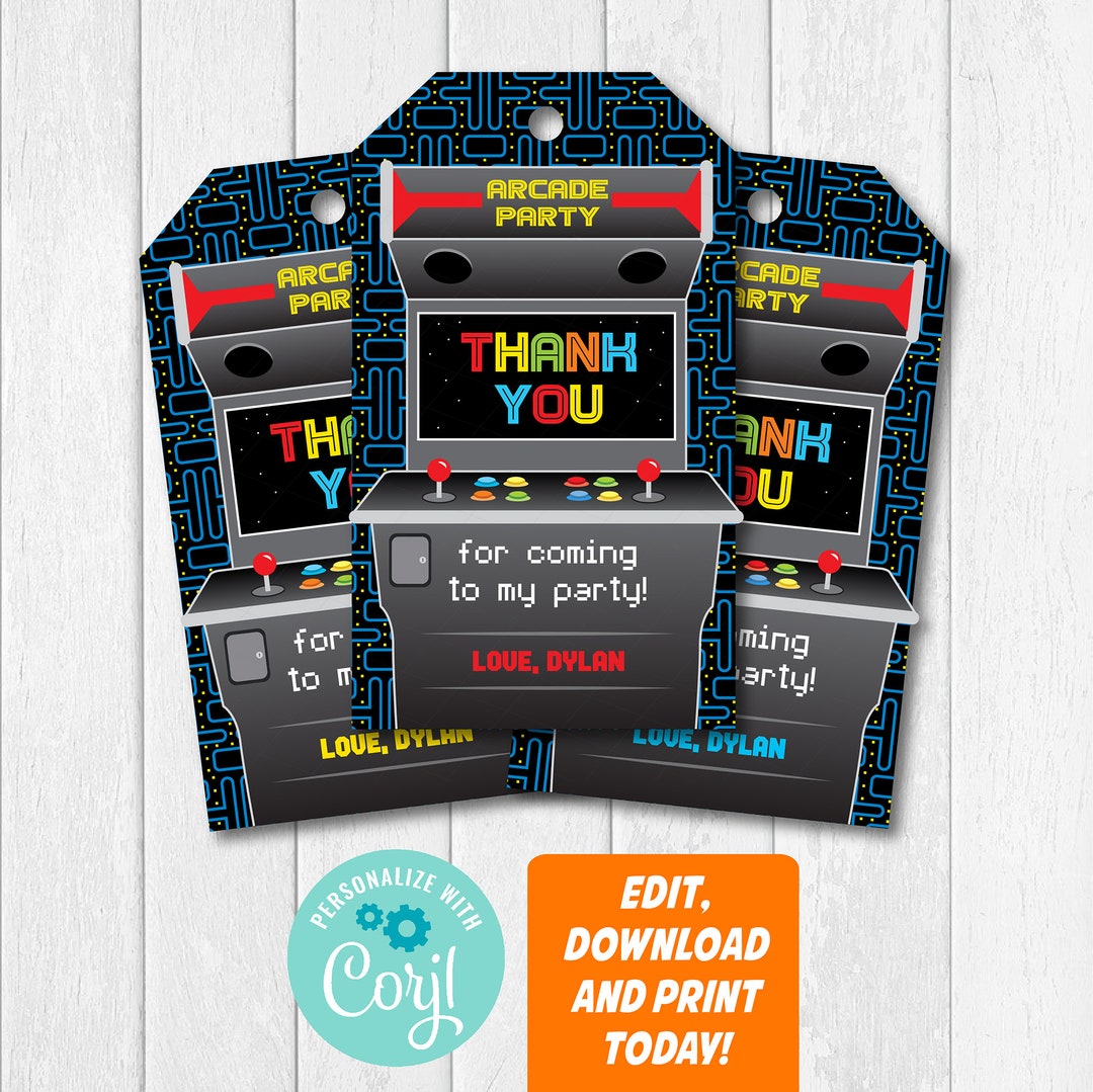Self Editable Arcade Favor Tags Arcade Party Corjl Video - Etsy