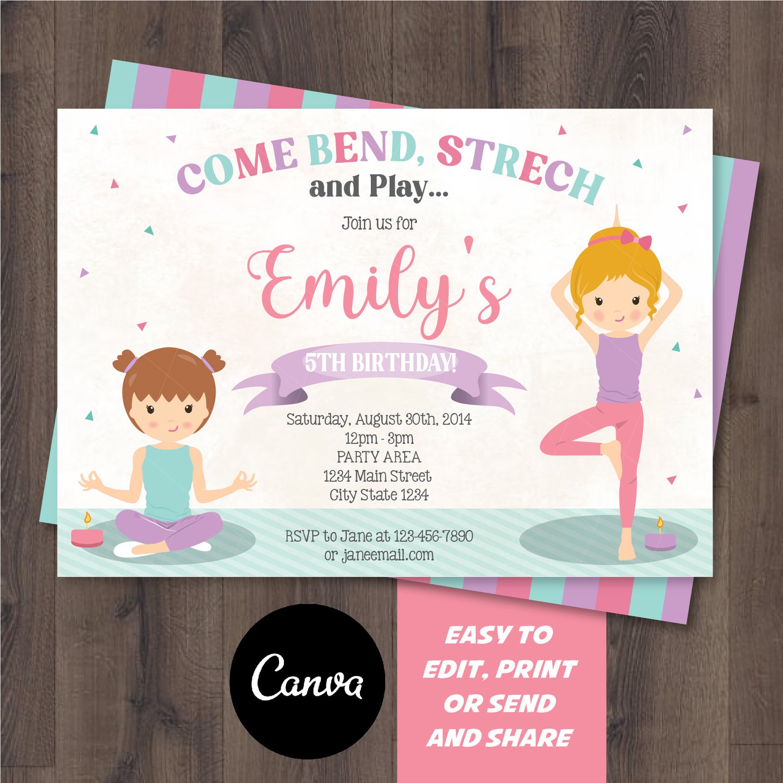 EDITABLE, Yoga Girls Birthday Invitation, Yoga Invite, Yoga Party ...
