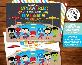 EDITABLE Superhero Pool Party Invitation Superheroes - Etsy
