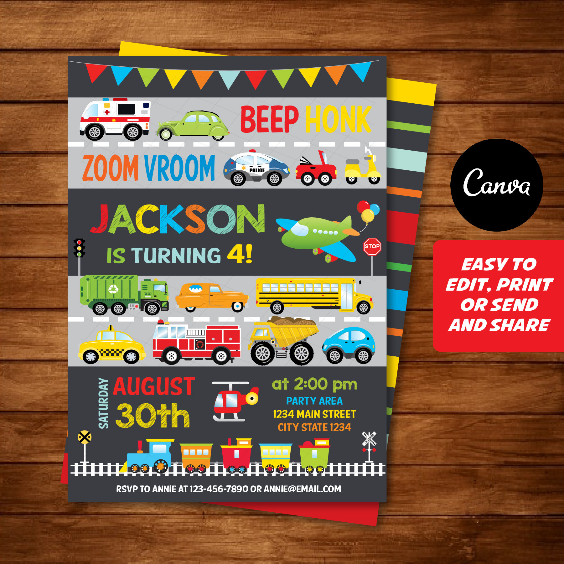 Editable, Transportation Birthday Invitation, Transportation Invite ...