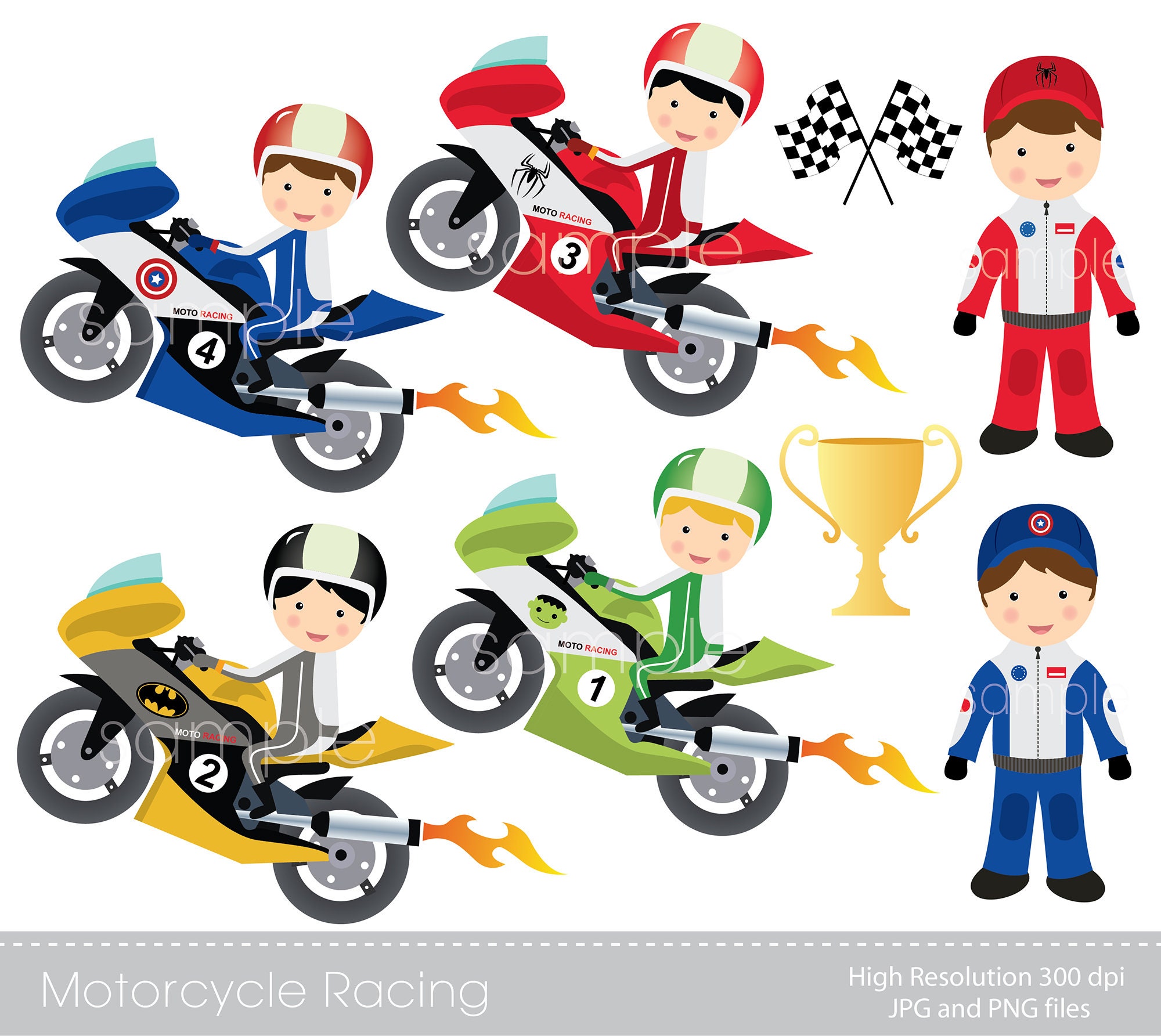 Digital Clipart - Motorcycle Racing for Scrapbooking, Invitations ...