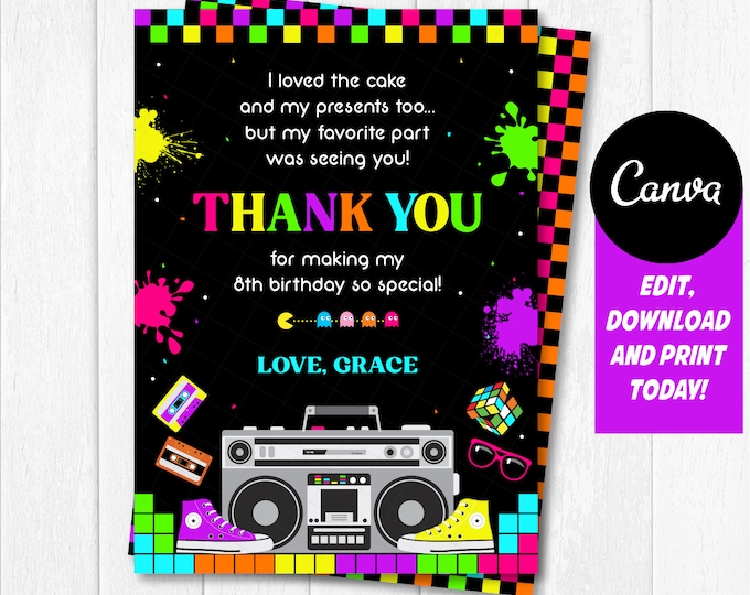80s Thank You Tags, 80s Favor Tags, 80s Birthday Party, 80s Birthday ...