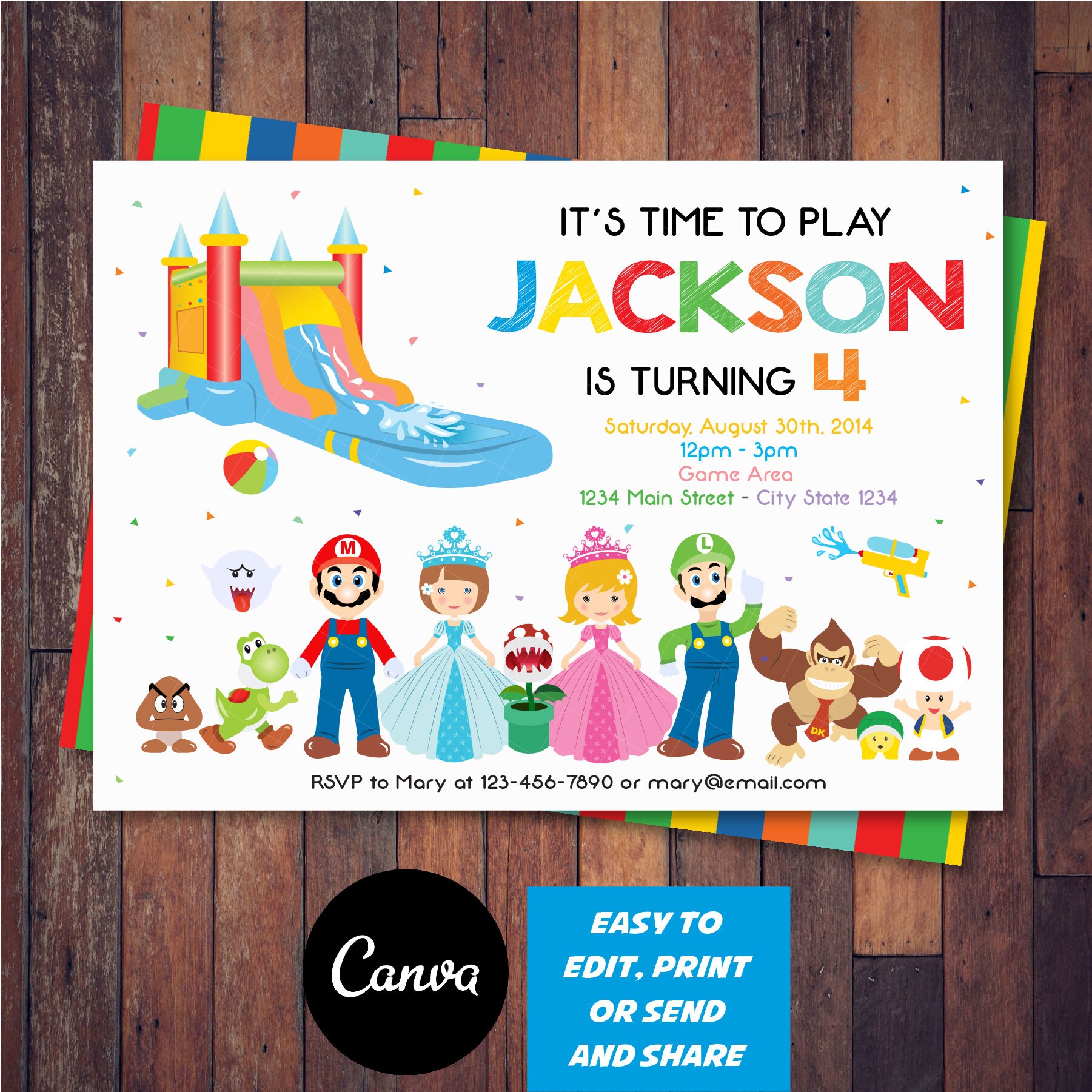 EDITABLE, Video Game Pool Invitation, Water Slide Birthday Invitation ...