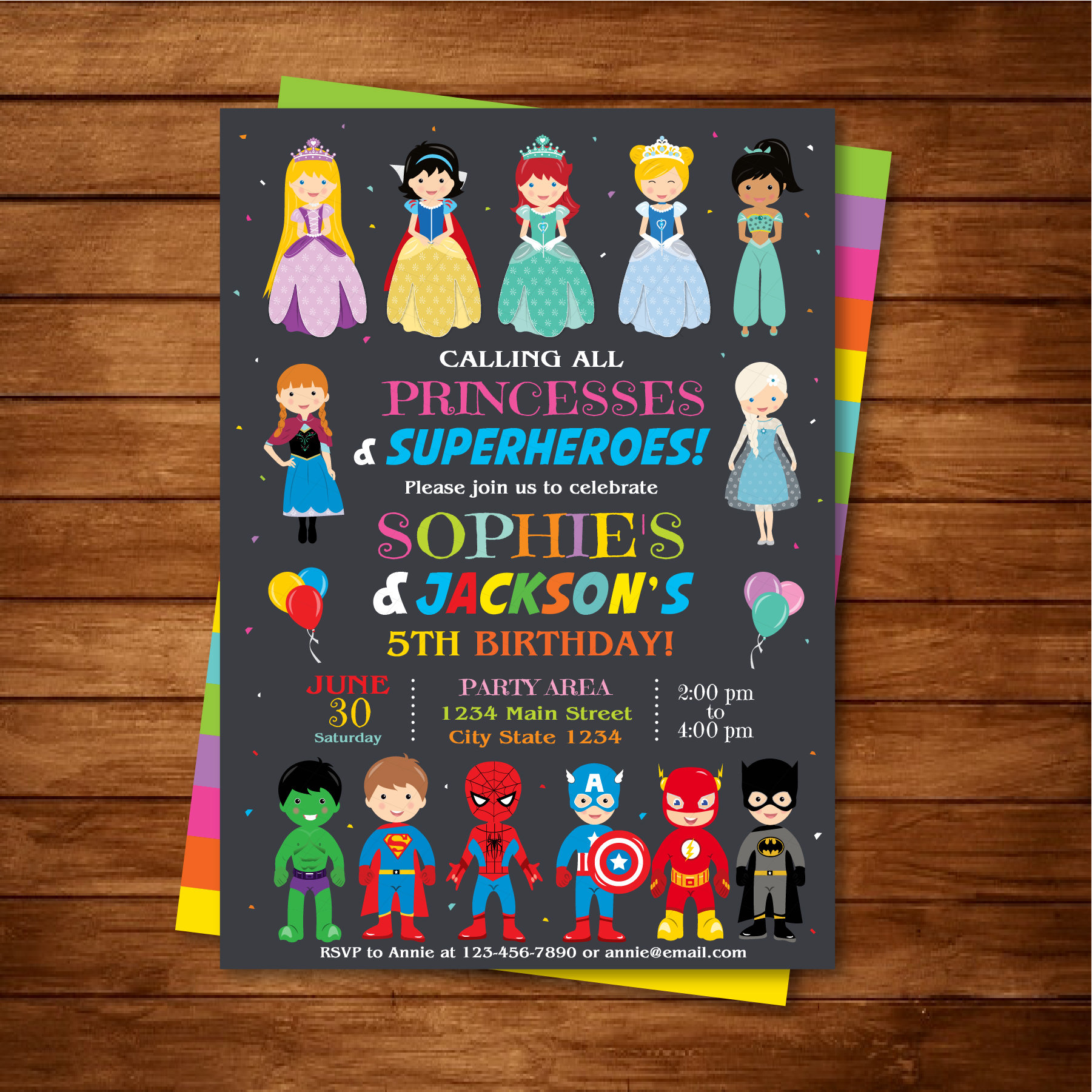 Editable Princesses and Superheroes Birthday Invitation - Etsy