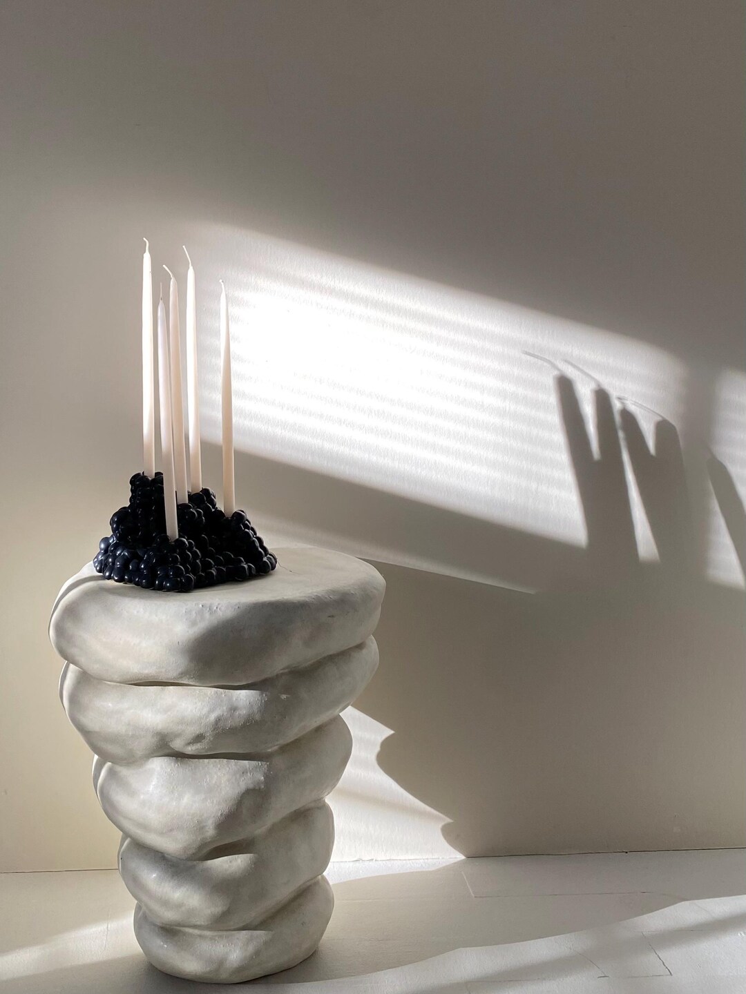Black Ceramic Candlestick | Hand Built Ceramic Candle Holder ...