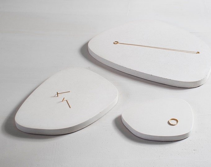 White Concrete Asymmetric Tray Small Jewelry Dish Catchall Tray Desk ...