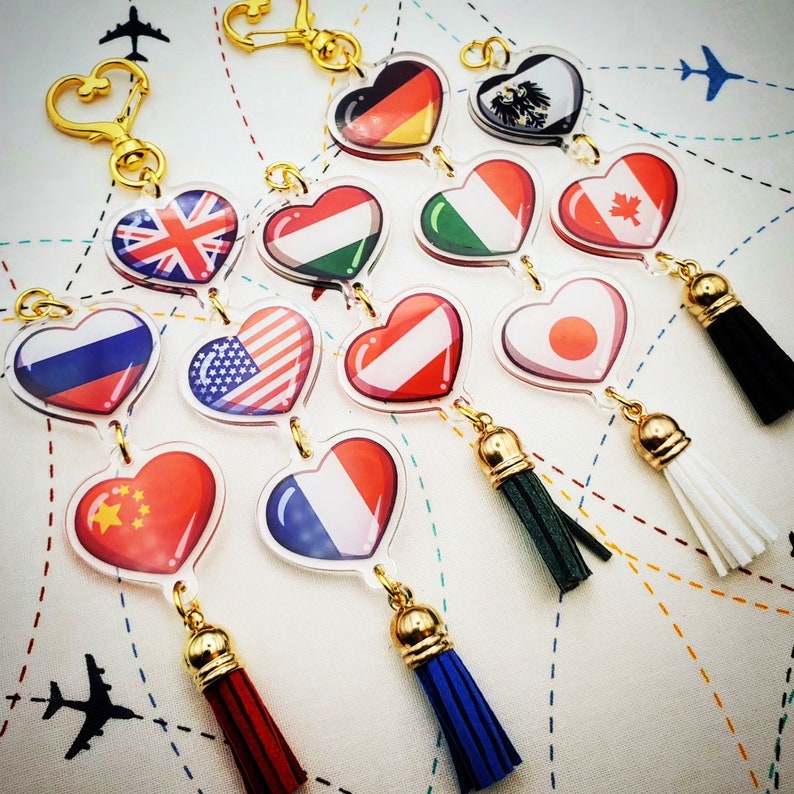 Country Flag Keychain: Mix and Match Acrylic Charm With Tassel - Etsy ...