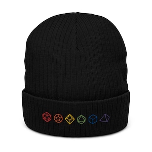 Polyhedral Dungeons and Dragons Dice Ribbed Knit Beanie Unisex Hat, D20 ...