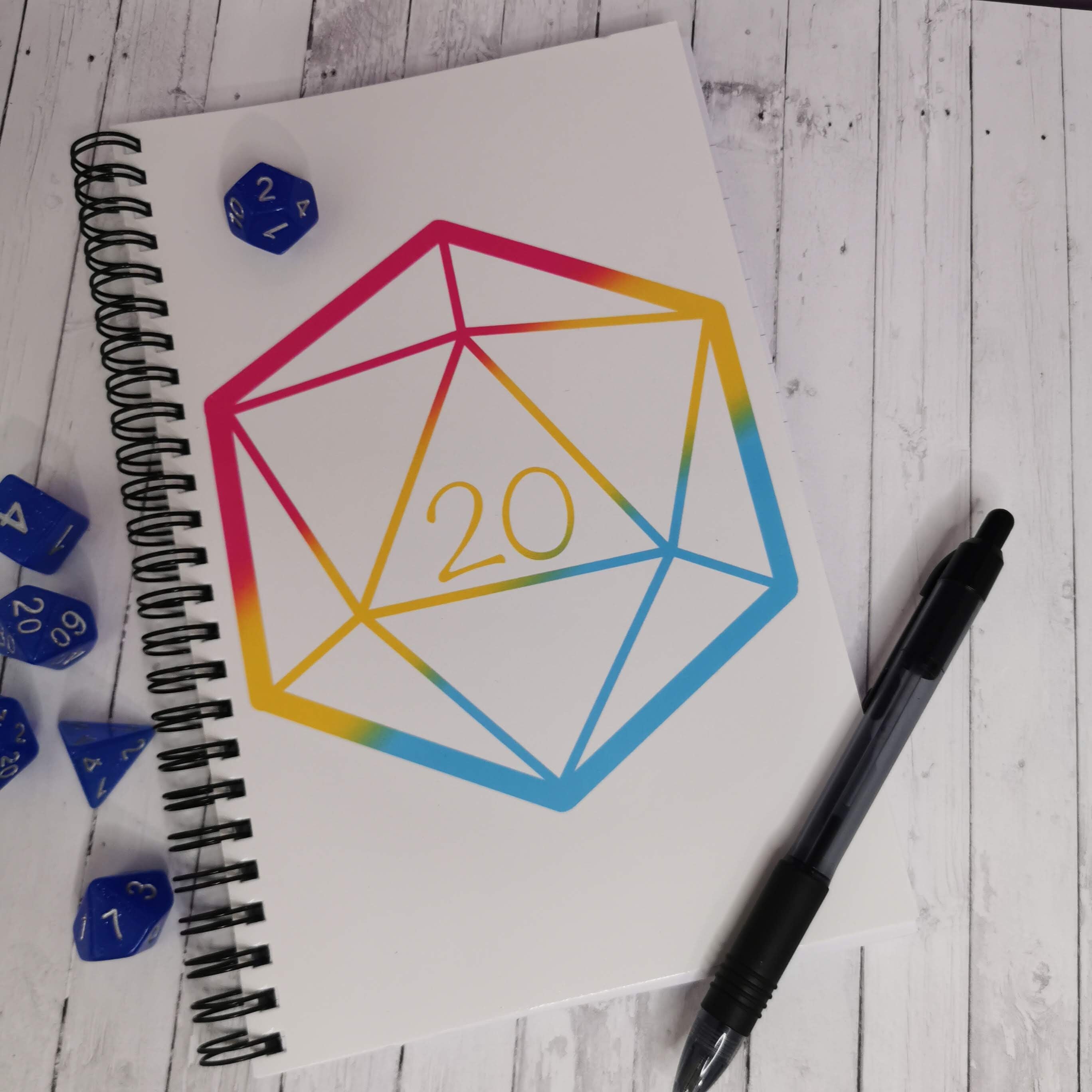 Pink Yellow and Blue D20 Lined Notebook for Dungeons and - Etsy