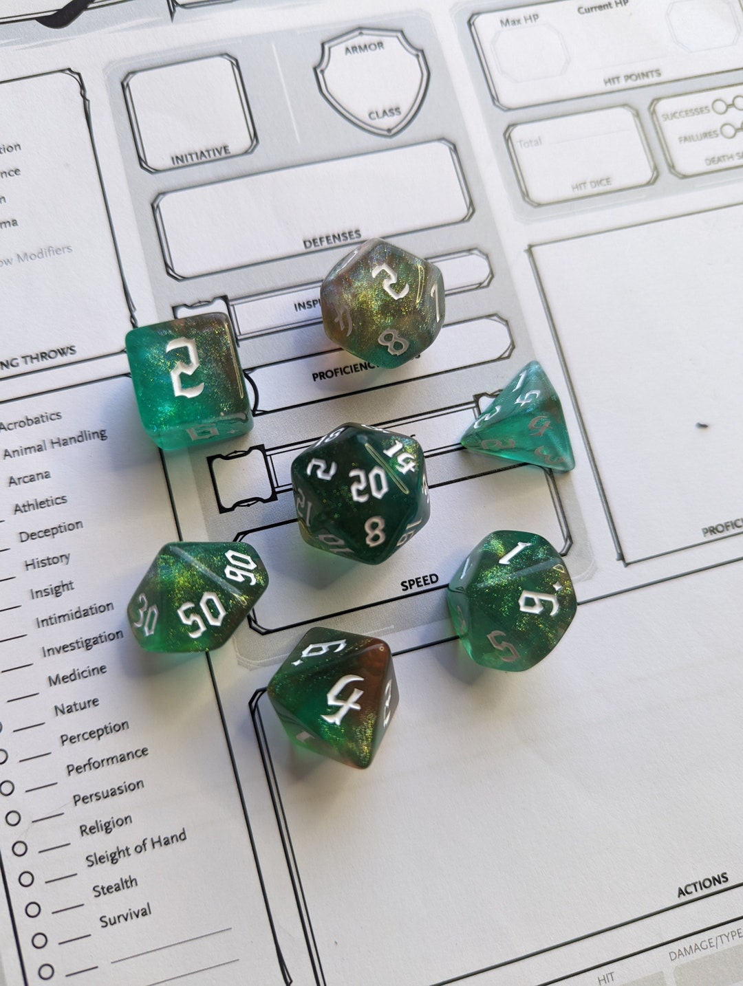 Teal and Orange Glitter Style 7 Piece Polyhedral Dice Set RPG, D&D ...