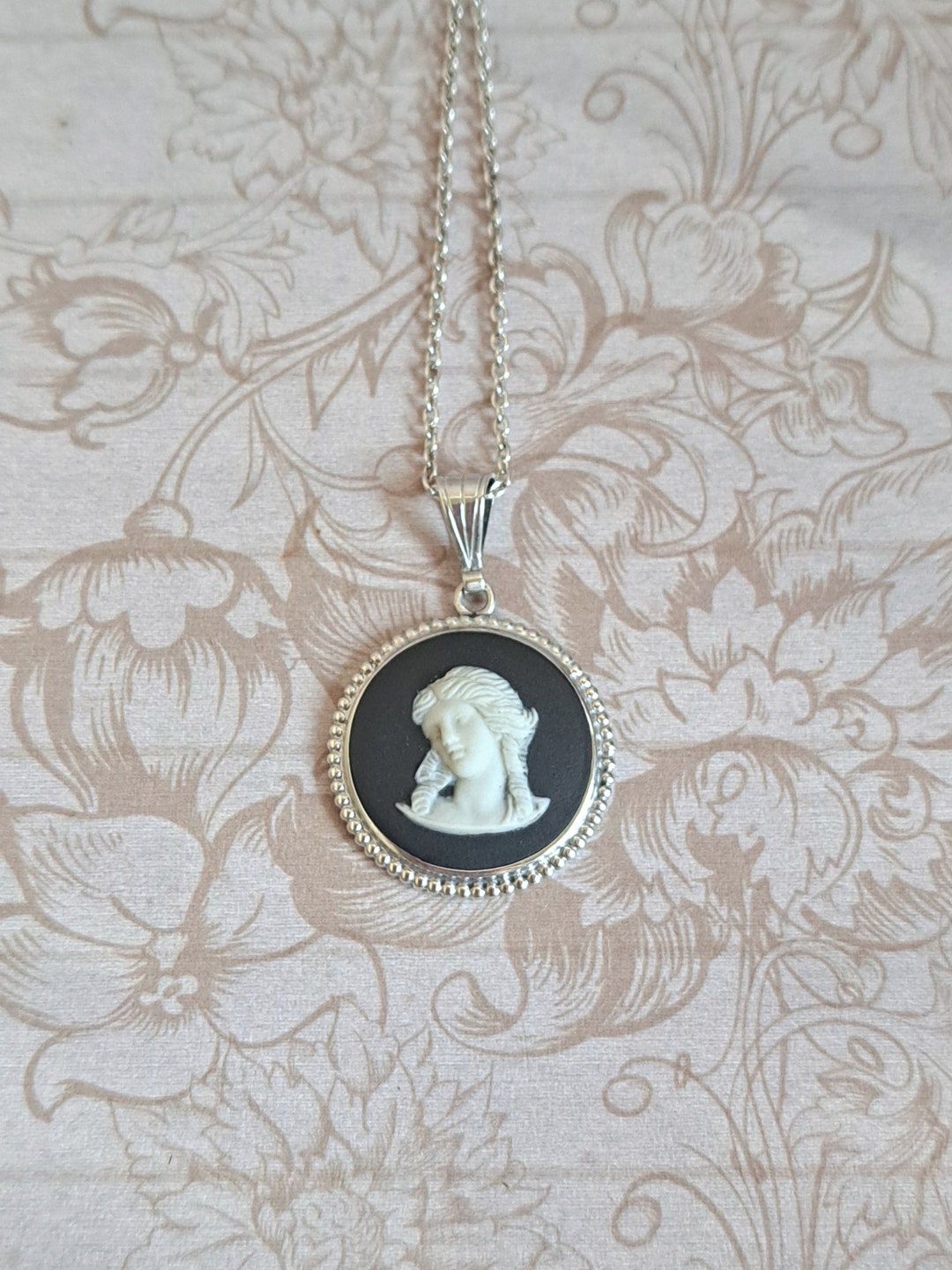 Vintage Wedgwood Black Jasperware Cameo Pendant, Georgian Design ...