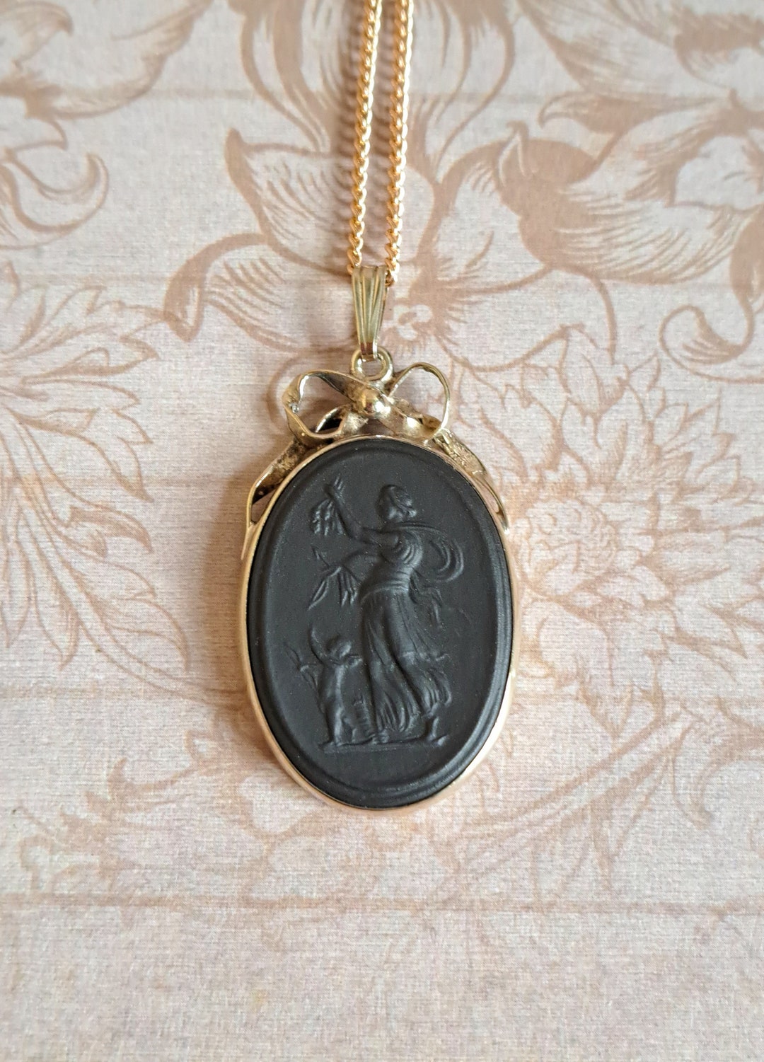 Vintage Mother Love Wedgwood Black Basalt Stoneware Cameo Pendant, 18 ...