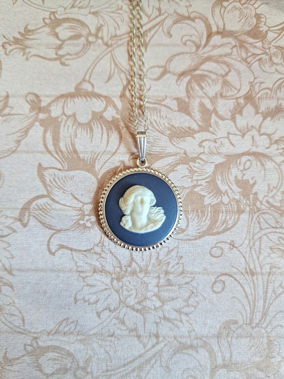 Vintage Wedgwood Portland Blue Rarer Colour Jasperware Cameo Pendant ...